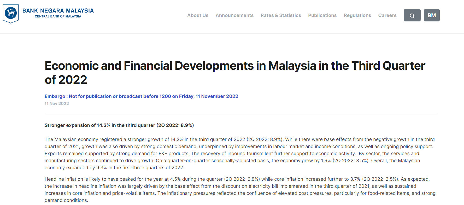 Economic and Financial Development in Malaysia in The Third Quarter of 2022