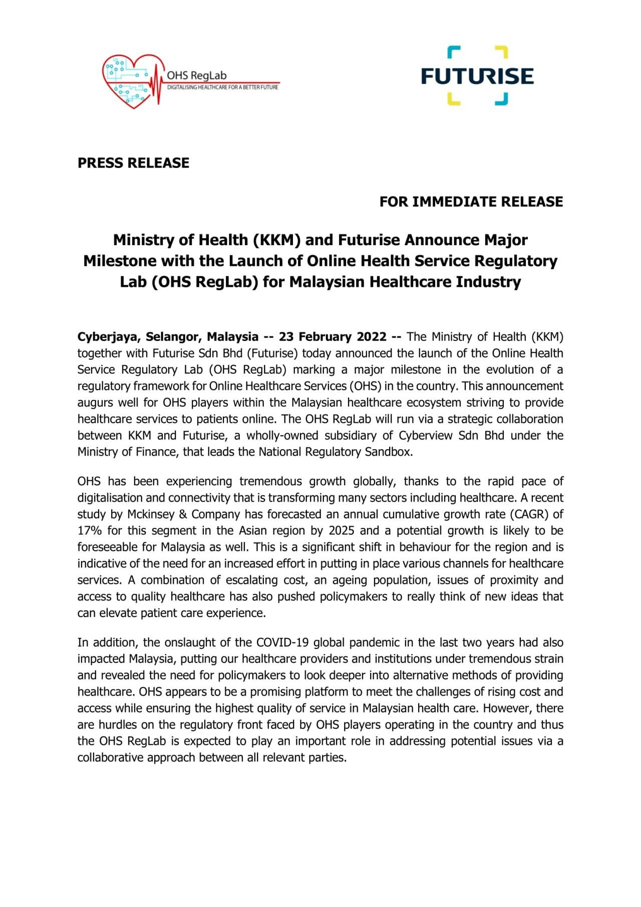 Futurise Sdn Bhd | Press Release – Ministry of Health (KKM) and ...