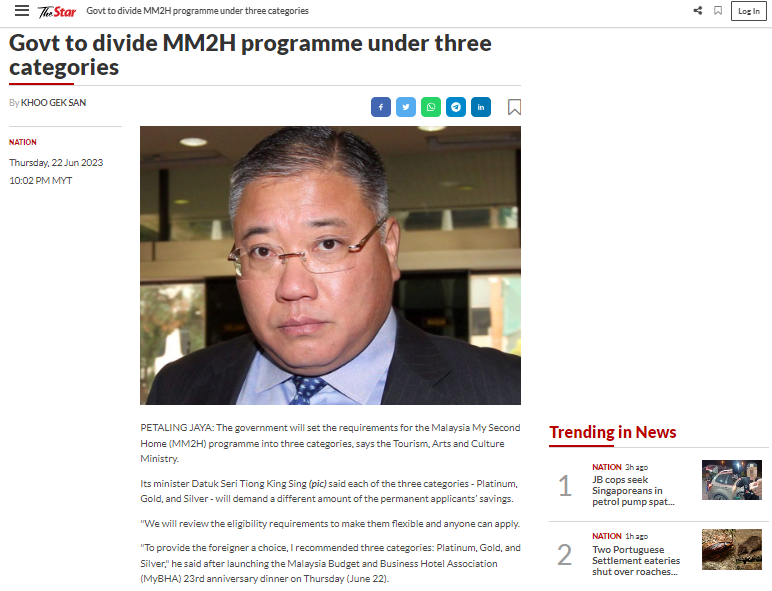 Govt to divide MM2H programme under three categories