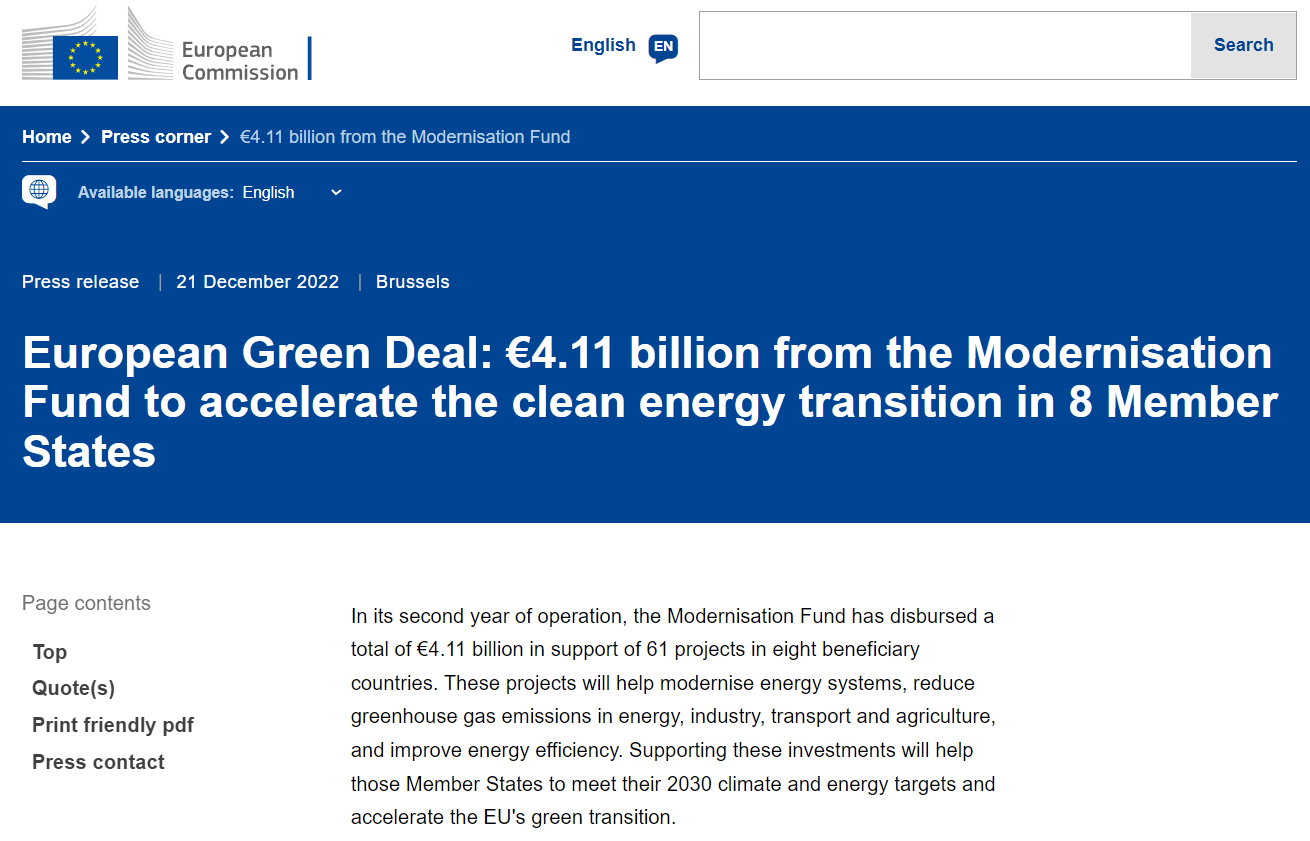 European Green Deal: €4.11 billion from the Modernisation Fund to ...