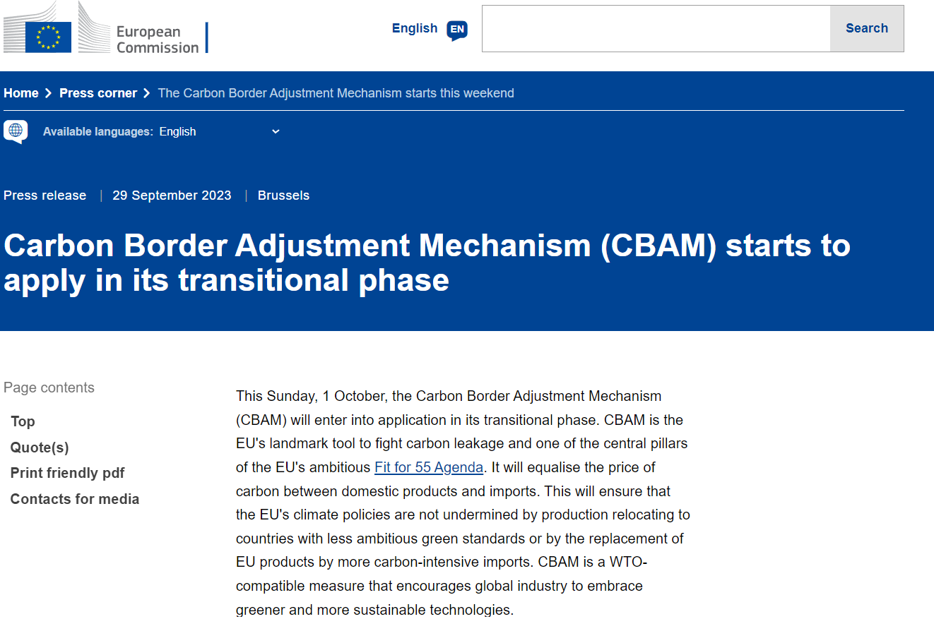 Carbon Border Adjustment Mechanism (CBAM) starts to apply in its ...