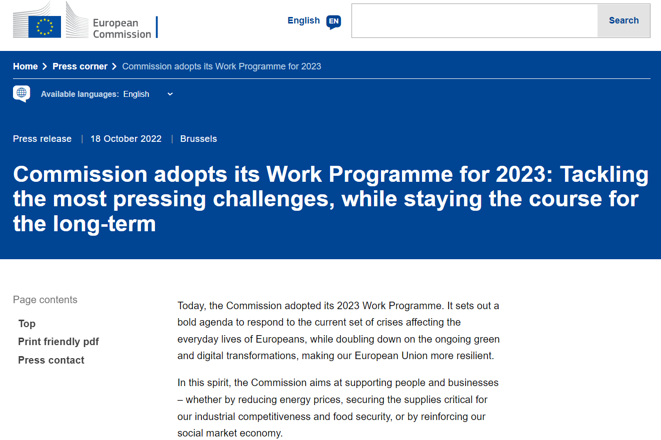 Commission adopts its Work Programme for 2023: Tackling the most ...